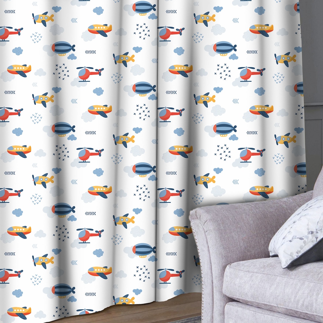 Air Trip Aircraft Airships Helicopters Floral Garden Window Sheer ...