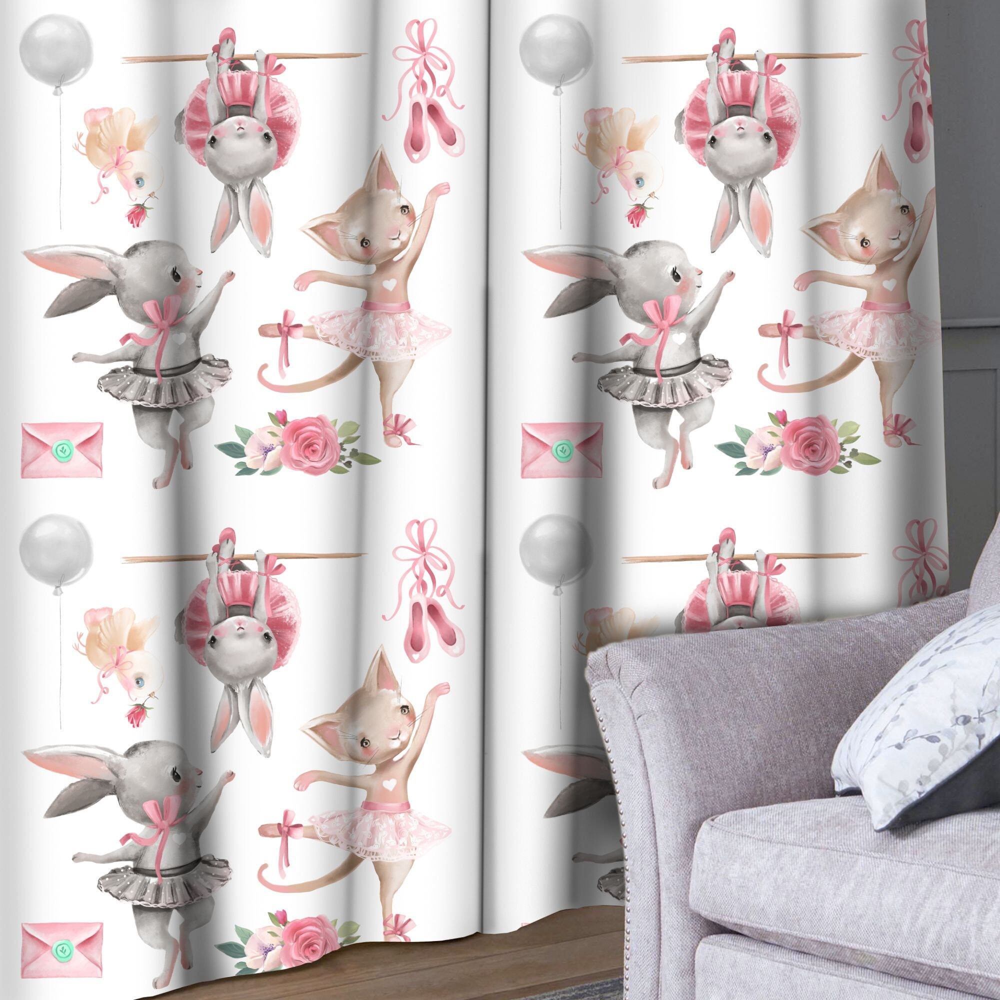 Children's Fairy Tale Bunnies Floral Garden Window Sheer Curtain Z113 ...