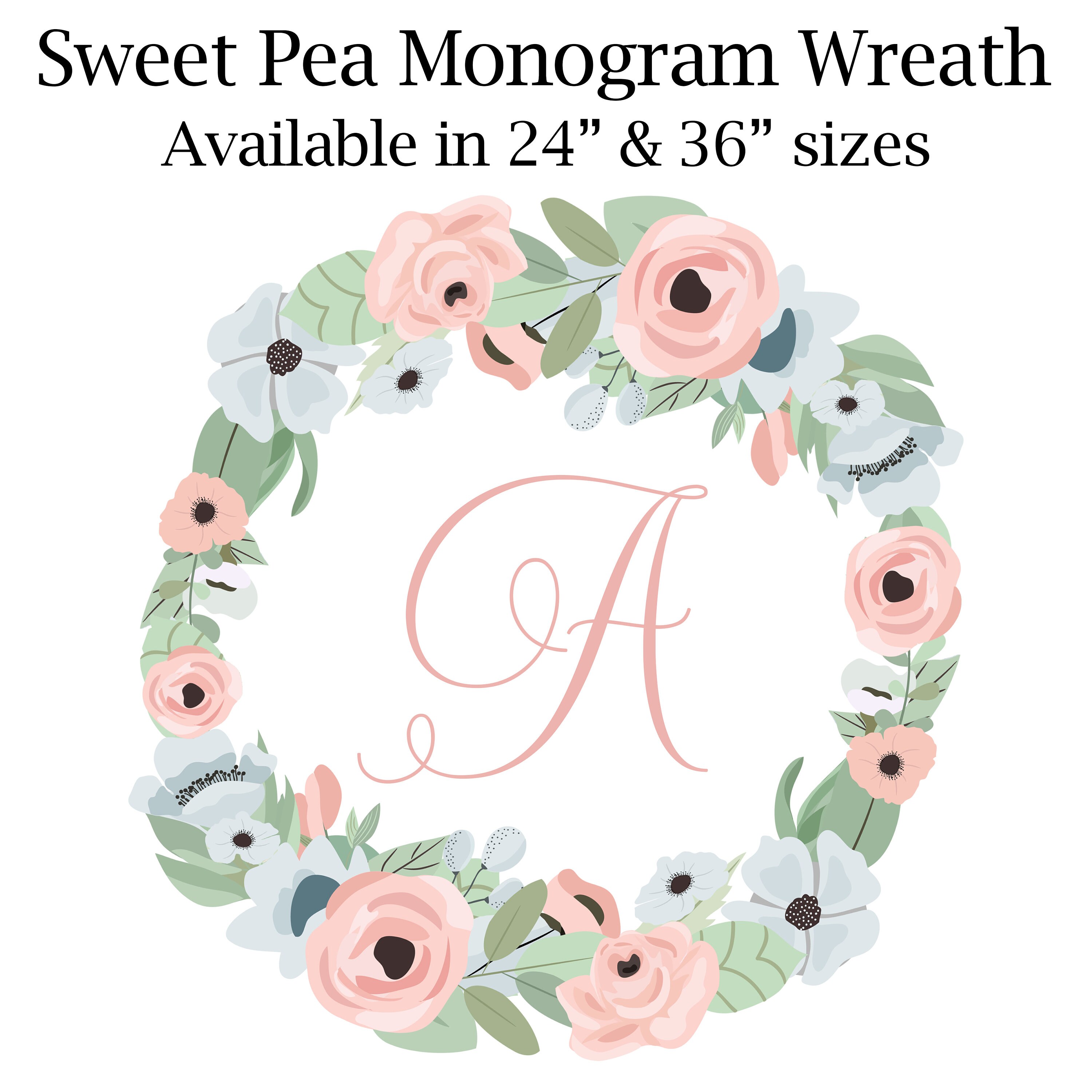 Sweet Pea Monogram Wreath Wallpaper Floral Decal Peel and | Etsy