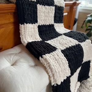 Checkered Chunky Knit Blanket - Etsy