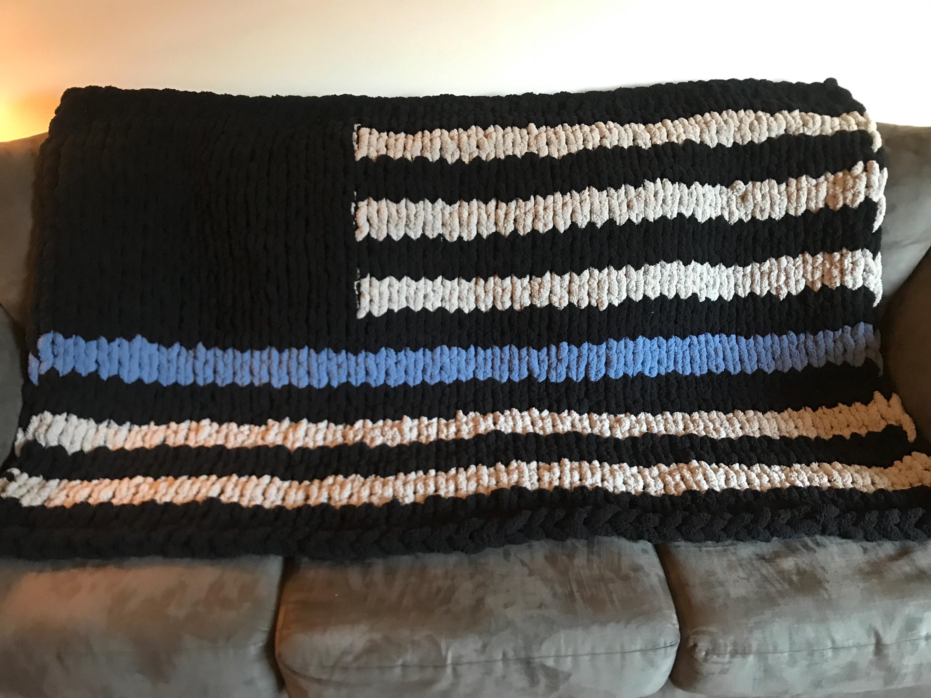 Chunky Knit Thin Blue Line Flag Blanket - Etsy