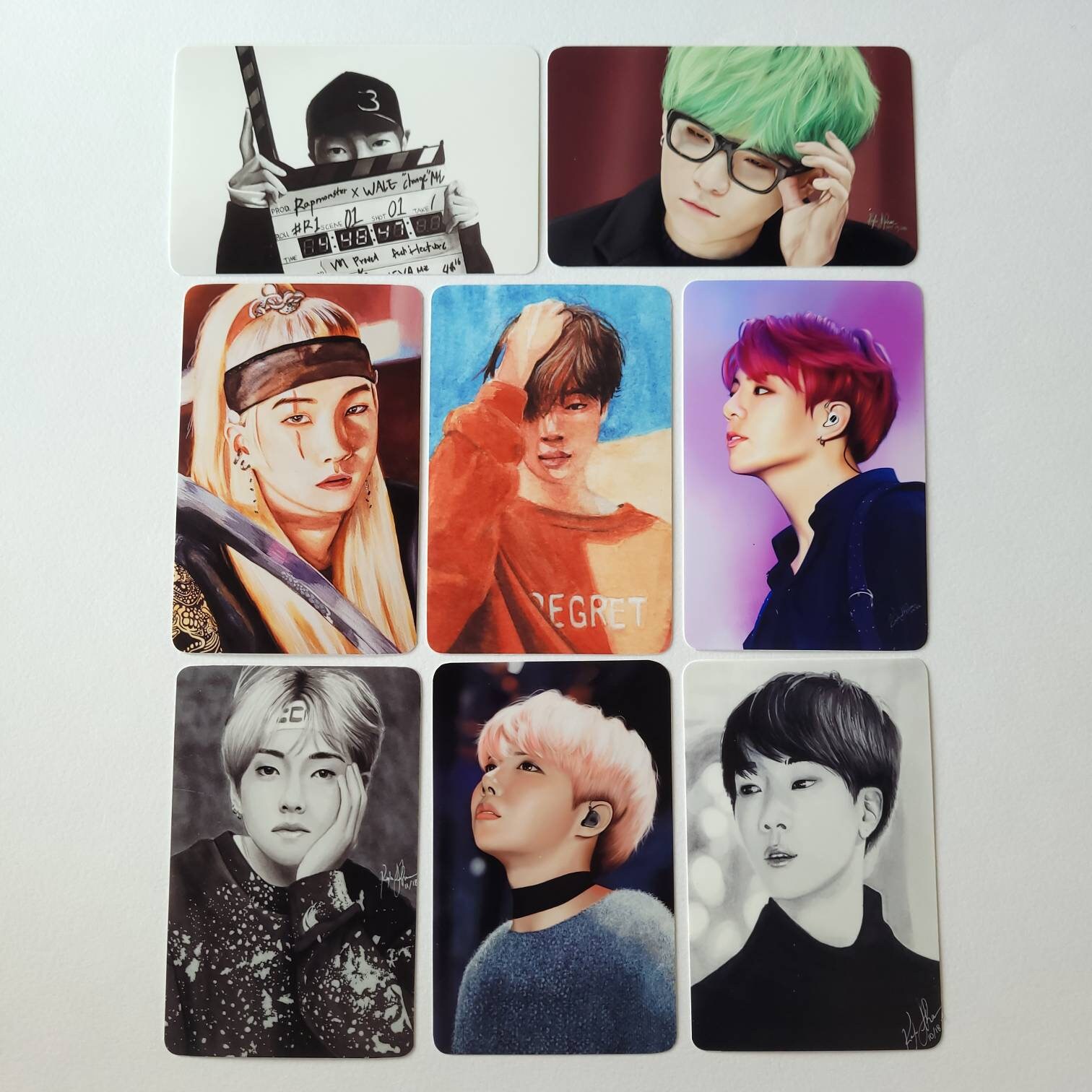 Original Art Fanmade BTS Small Photocards Jin, RM, Suga, Jhope, Jimin ...