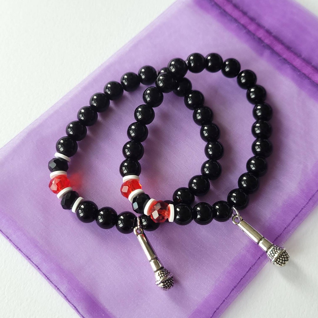 Mic Drop Inspired Microphone Charm BTS Beaded Bracelets, Kpop Army Fan ...