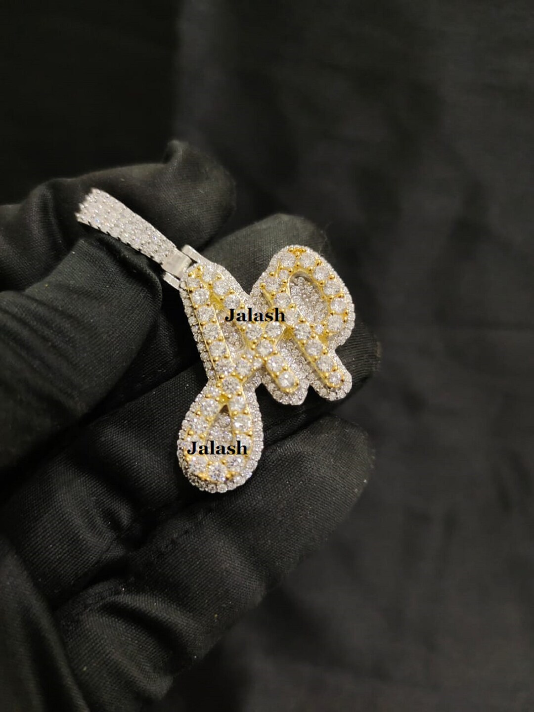 Iced Cursive Font Womens Initial Pendant/ 2 Letter Womens Custom Name ...