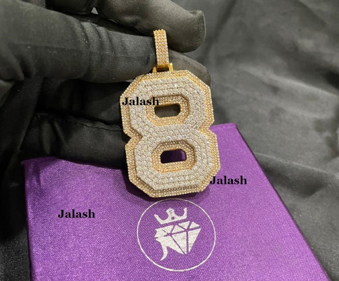 Men's Moissanite Number 8 Pendant: 14k Two Tone Gold Plated 925 Silver ...