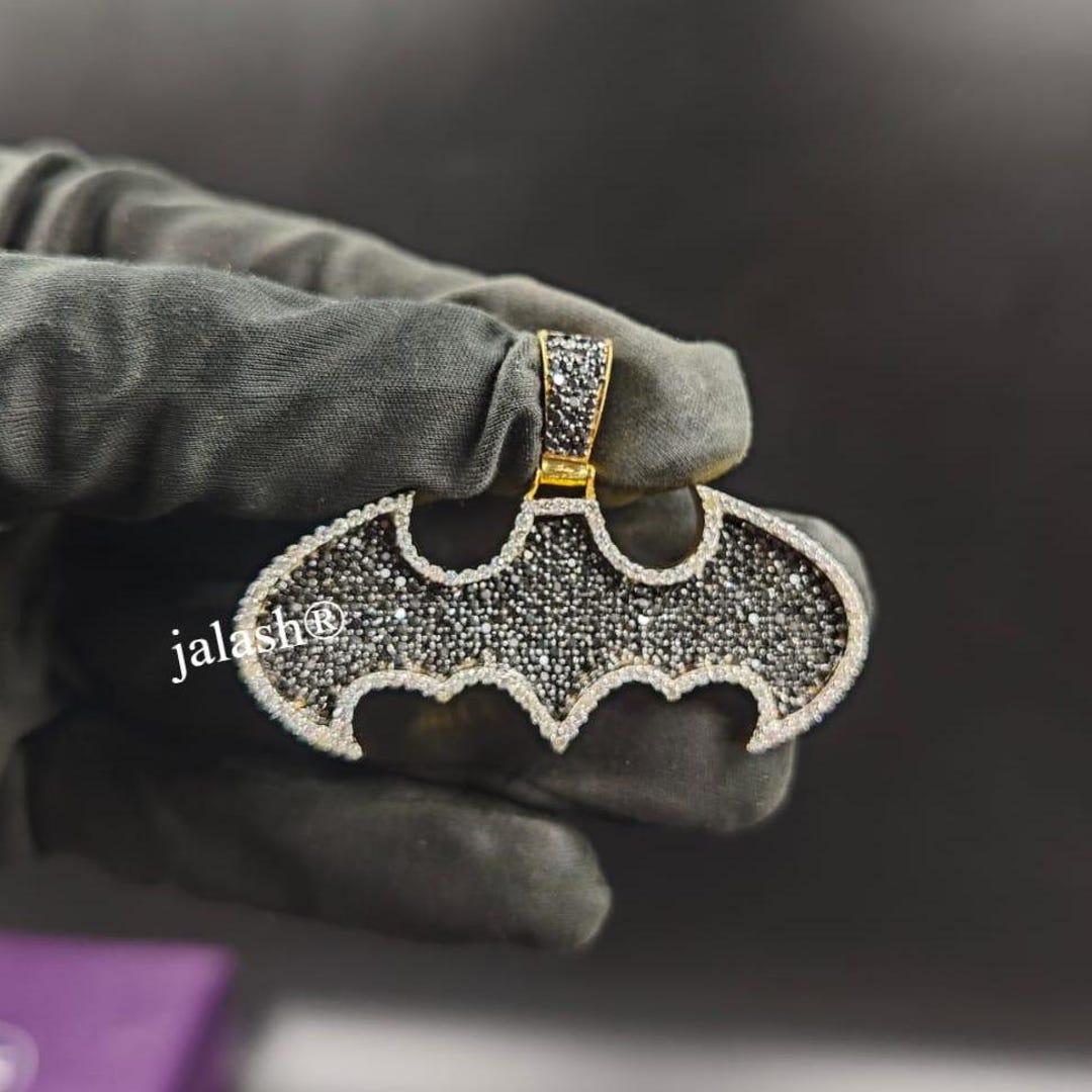 Black & White Genuine Moissanite / Batman Charm Pendant / Cage Back ...