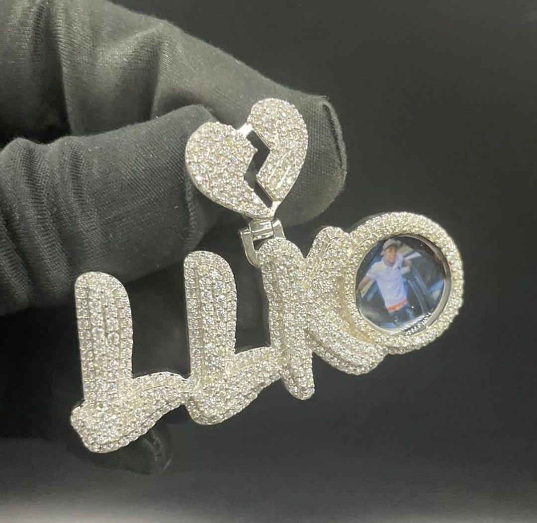 Mens Custom Letter & Photo Broken Heart Loop Pendant / Mens Bust Down ...