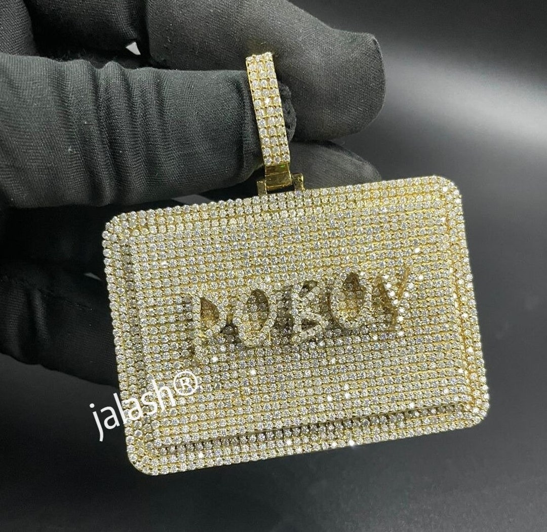 Iced Out Pendant / Name in Dog Tag Pendant / Yellow Gold Finish Pendant ...