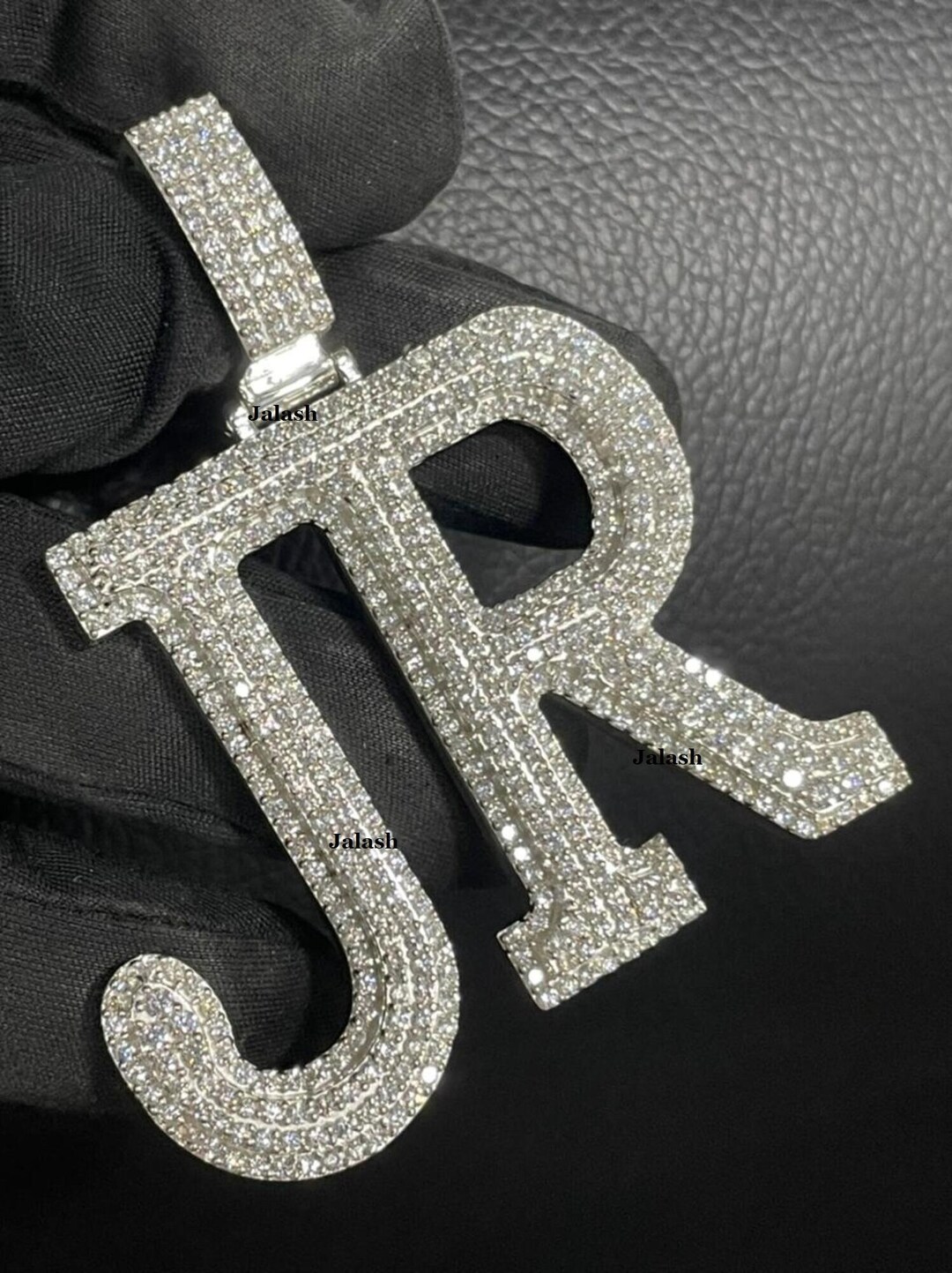 Mens Custom Moissanite Initial JR Name Medallion Charm / Natual ...