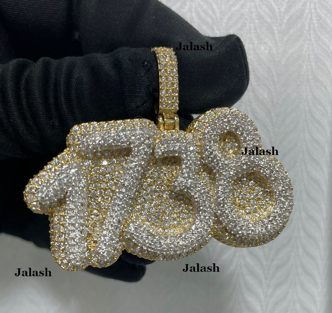 Iced Moissanite 1738 Number Pendant: Sterling Silver Rapper Jewelry - Etsy