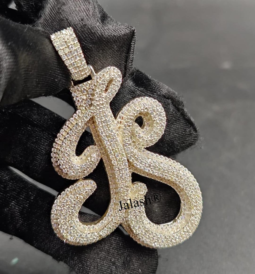 Men's "js" Cursive Letter Pendant / Natural Moissanite Custom Any 2 ...