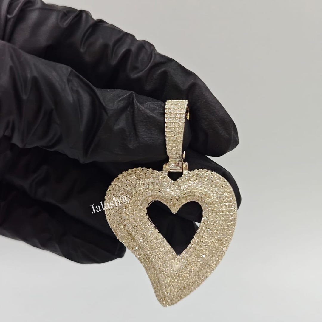 Iced Out Heart Pendant: 925 Silver Double Hearts Moissanite Charm - Etsy