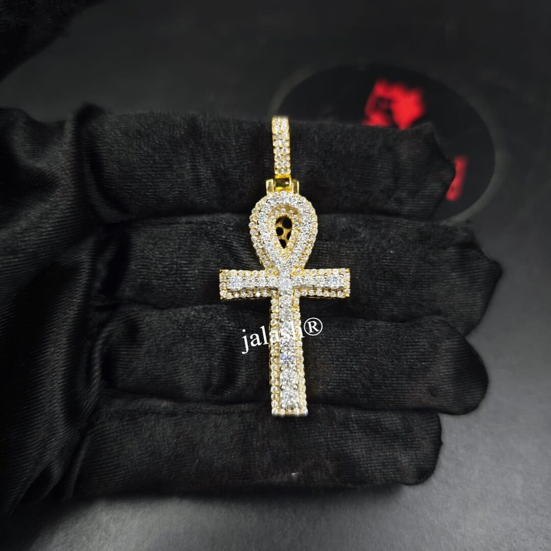 Diamond Ankh Cross Pendant: 925 Silver Gold Plated, Religious Jewelry ...
