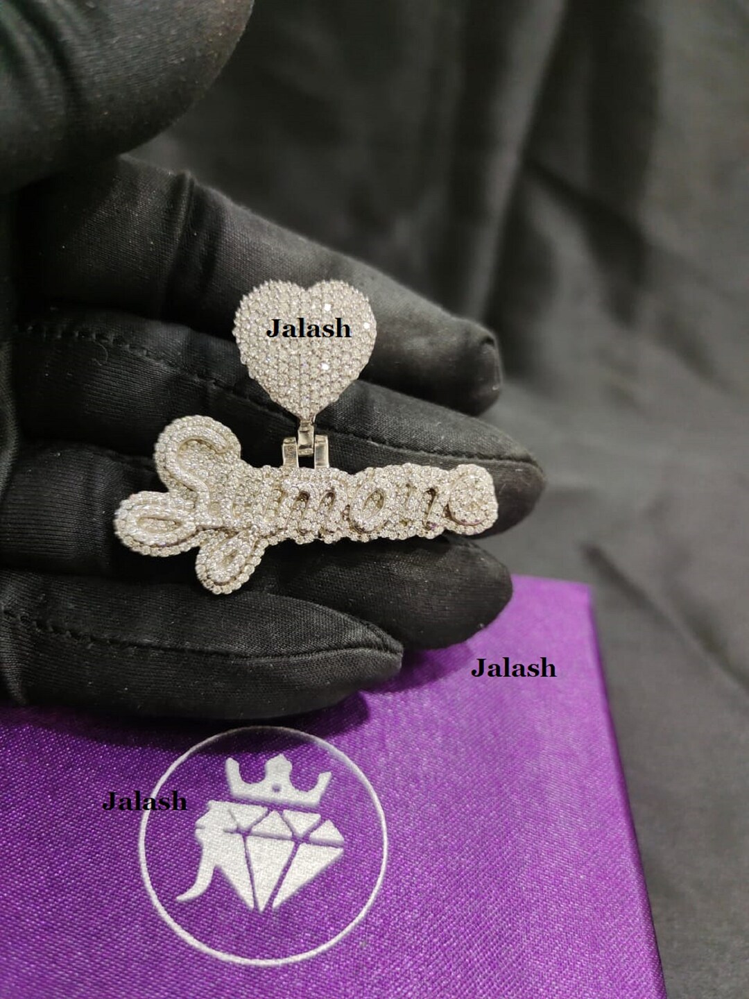 14k White Gold Plated Men's Customized Symone Name Moissanite Mini ...