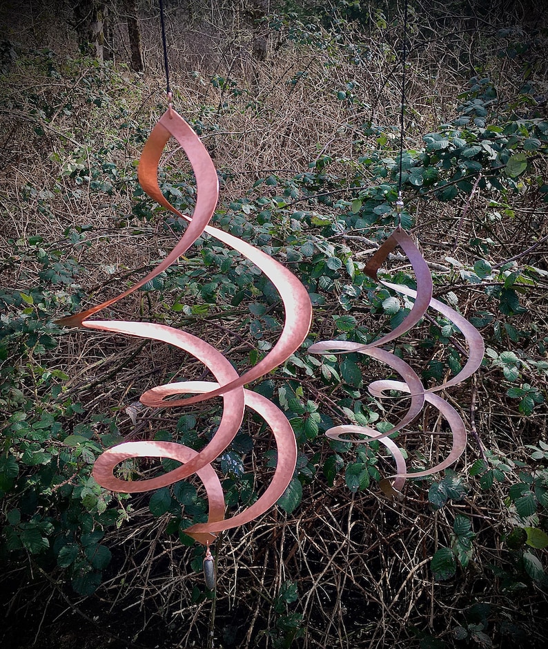 20" Hanging Pounded Copper Kinetic Wind Sculpture Double Helix - Etsy