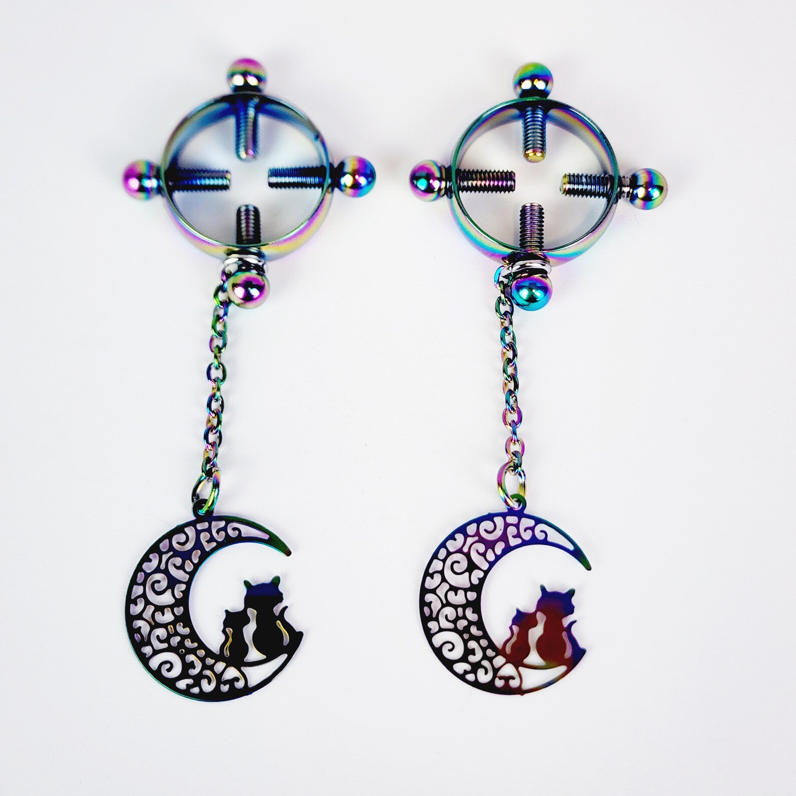 Circle Nipple Clamps Rainbow Stainless Steel With Cats on - Etsy