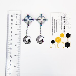 Circle Nipple Clamps, Rainbow Stainless Steel With Cats on Moon ...
