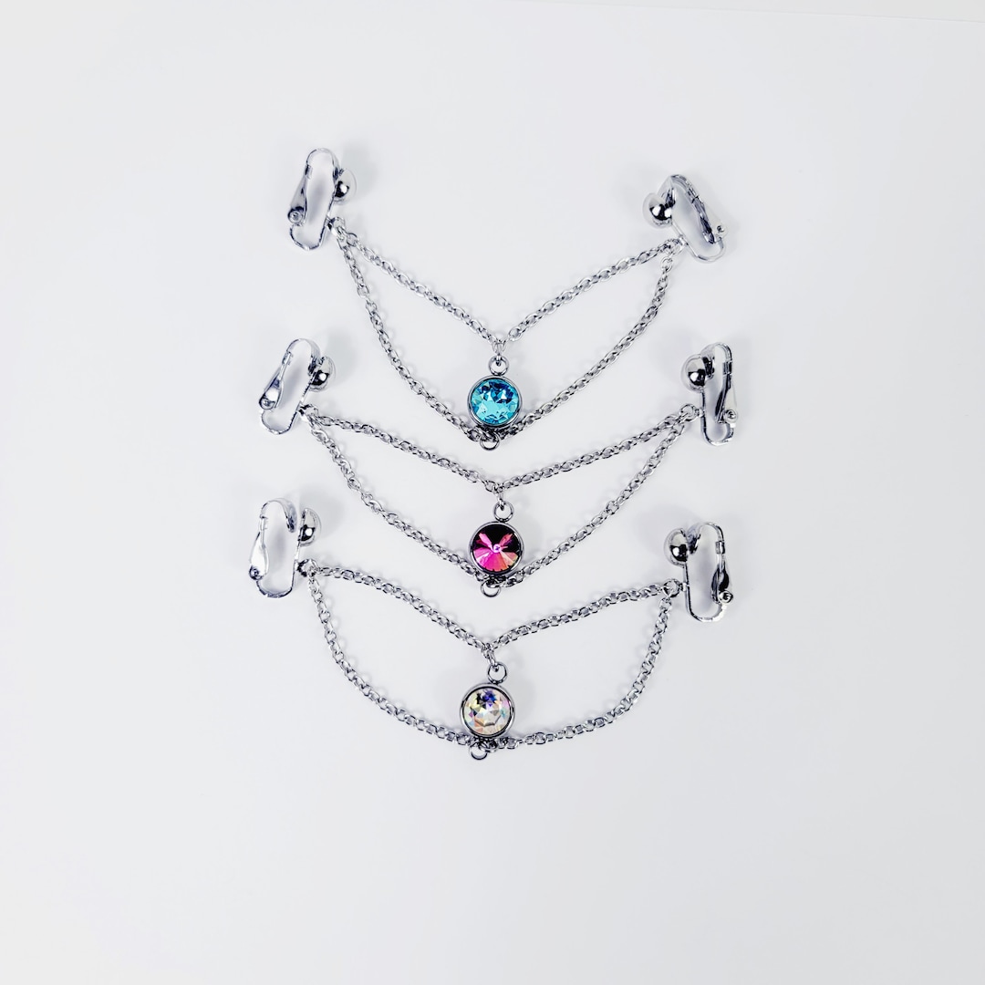 Chain Dangle With Gemstone Pendant, Stainless Steel. Non Piercing ...