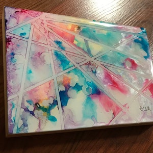 Web of color alcohol ink art alcohol ink mounted on wood | Etsy