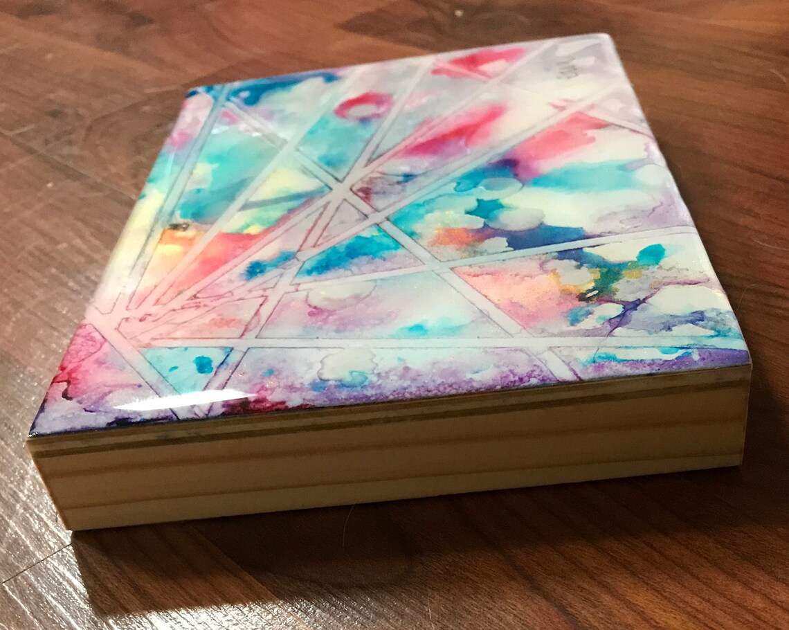 Web of color alcohol ink art alcohol ink mounted on wood | Etsy