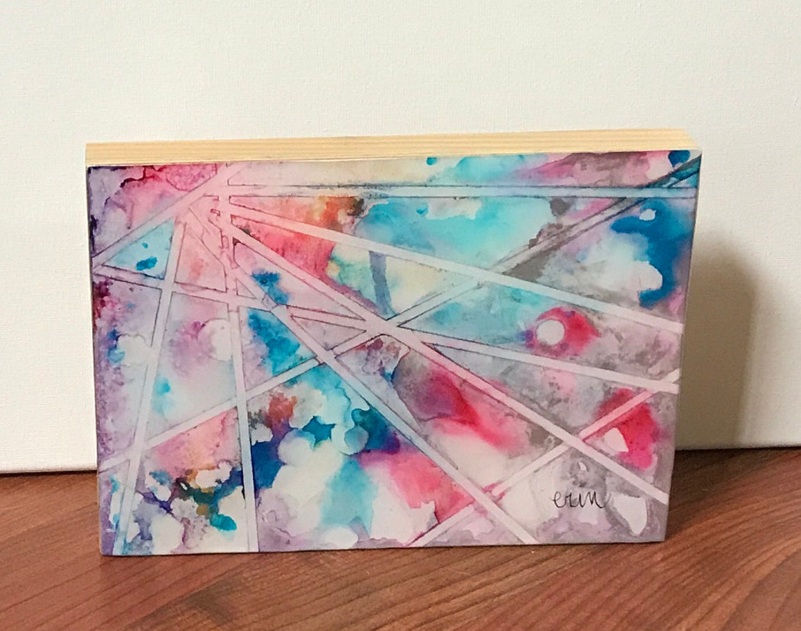 Web of color alcohol ink art alcohol ink mounted on wood | Etsy