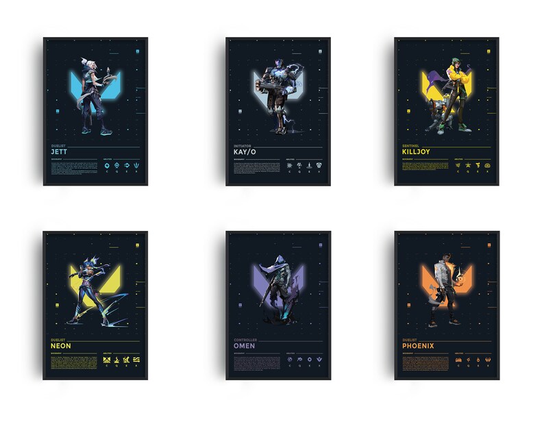 All Agents Valorant Posters, Reyna, Sage, Omen, Jett, Killjoy, Viper ...