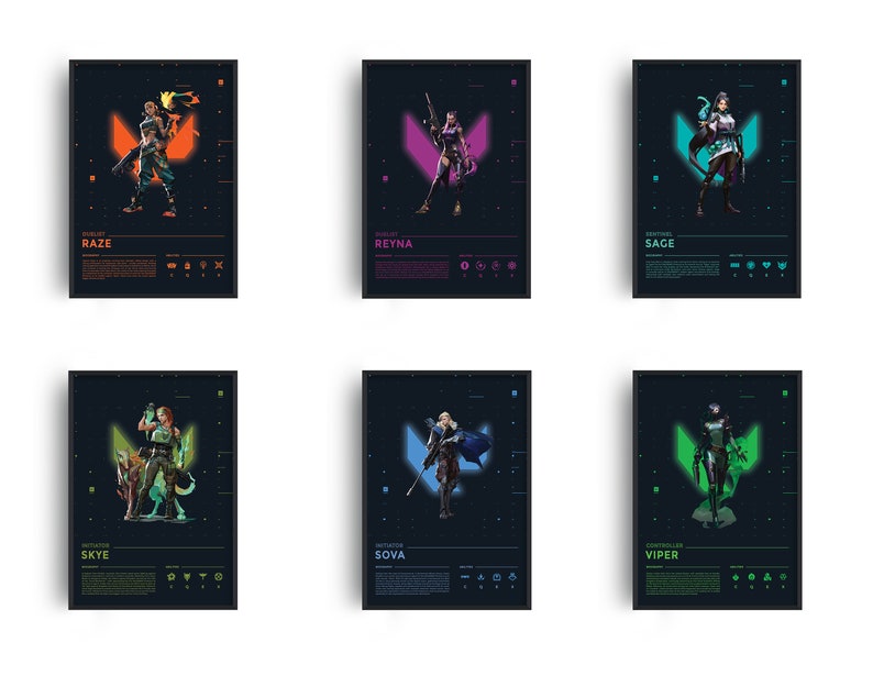 All Agents Valorant Posters, Reyna, Sage, Omen, Jett, Killjoy, Viper ...