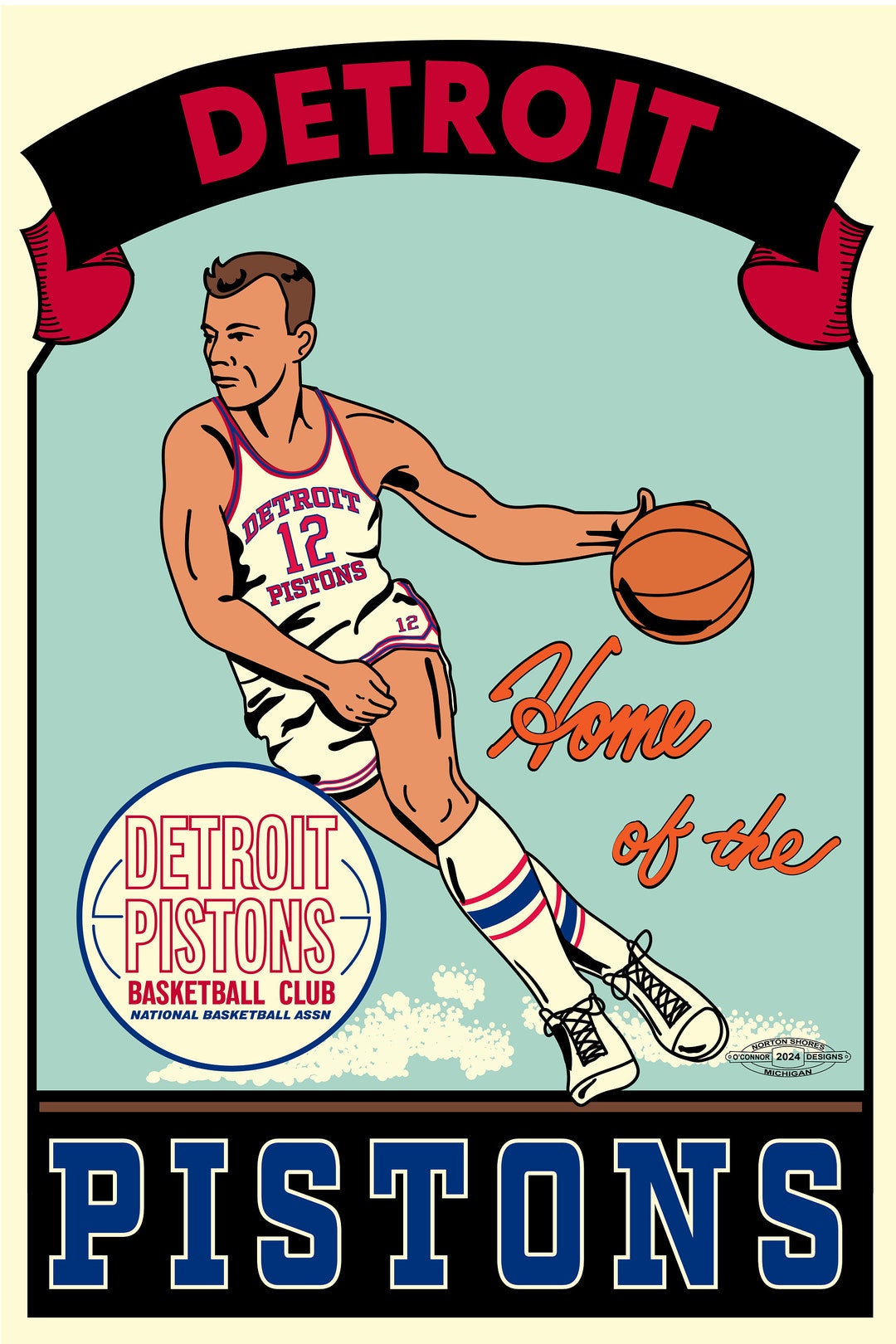 18" X 24" Detroit Pistons Vintage Poster - Etsy