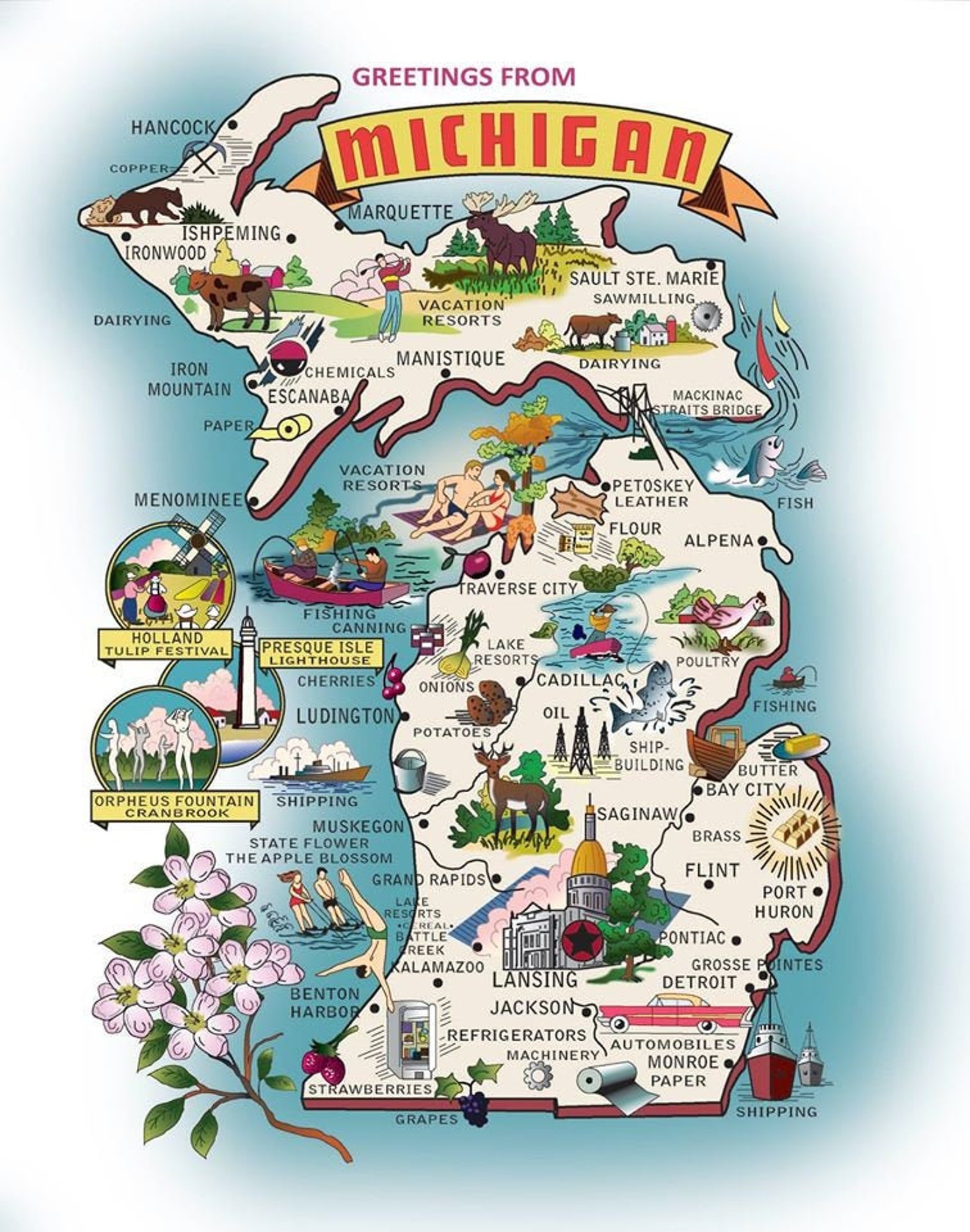 Greetings From Michigan Poster | Etsy