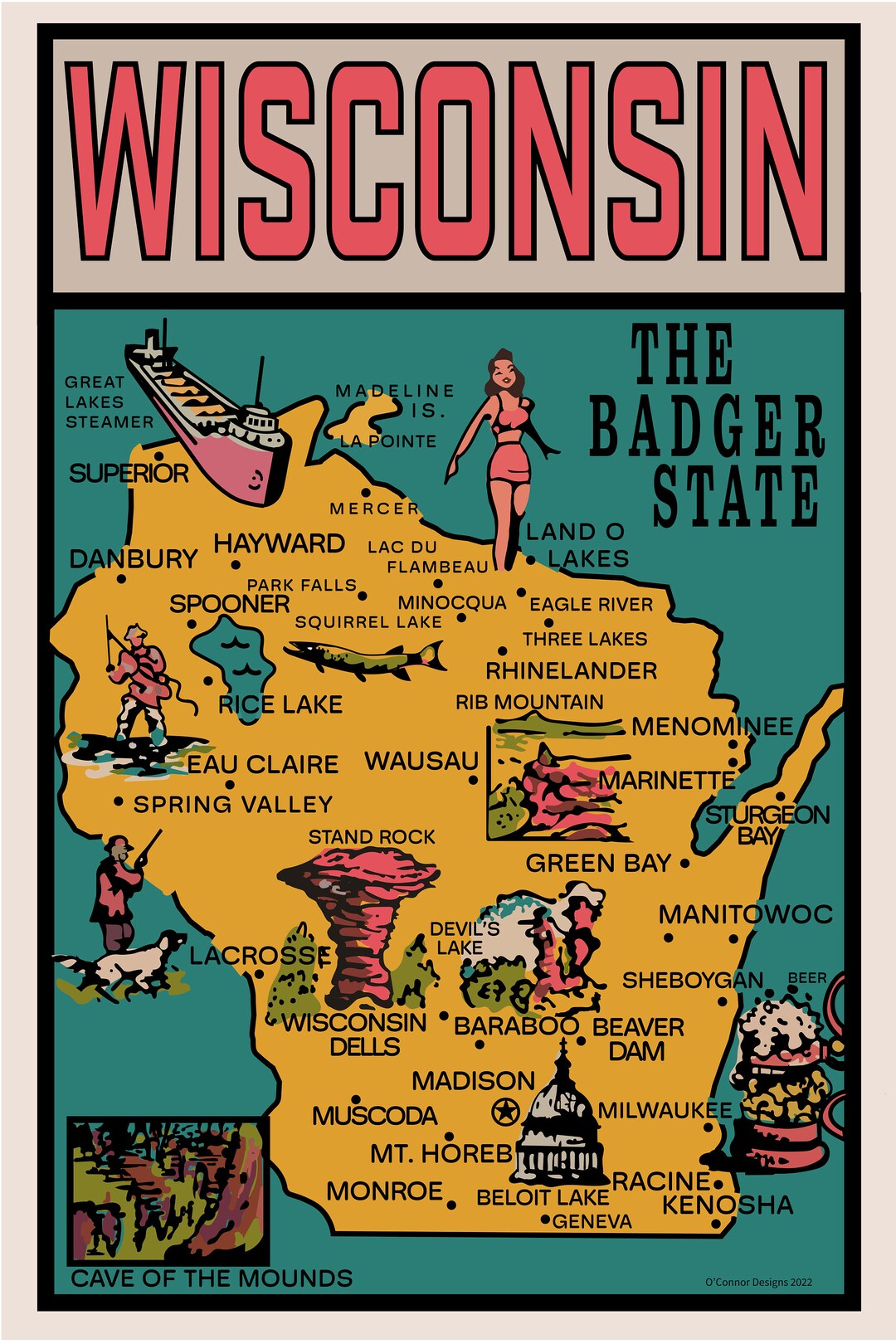 Wisconsin the Badger State - Etsy