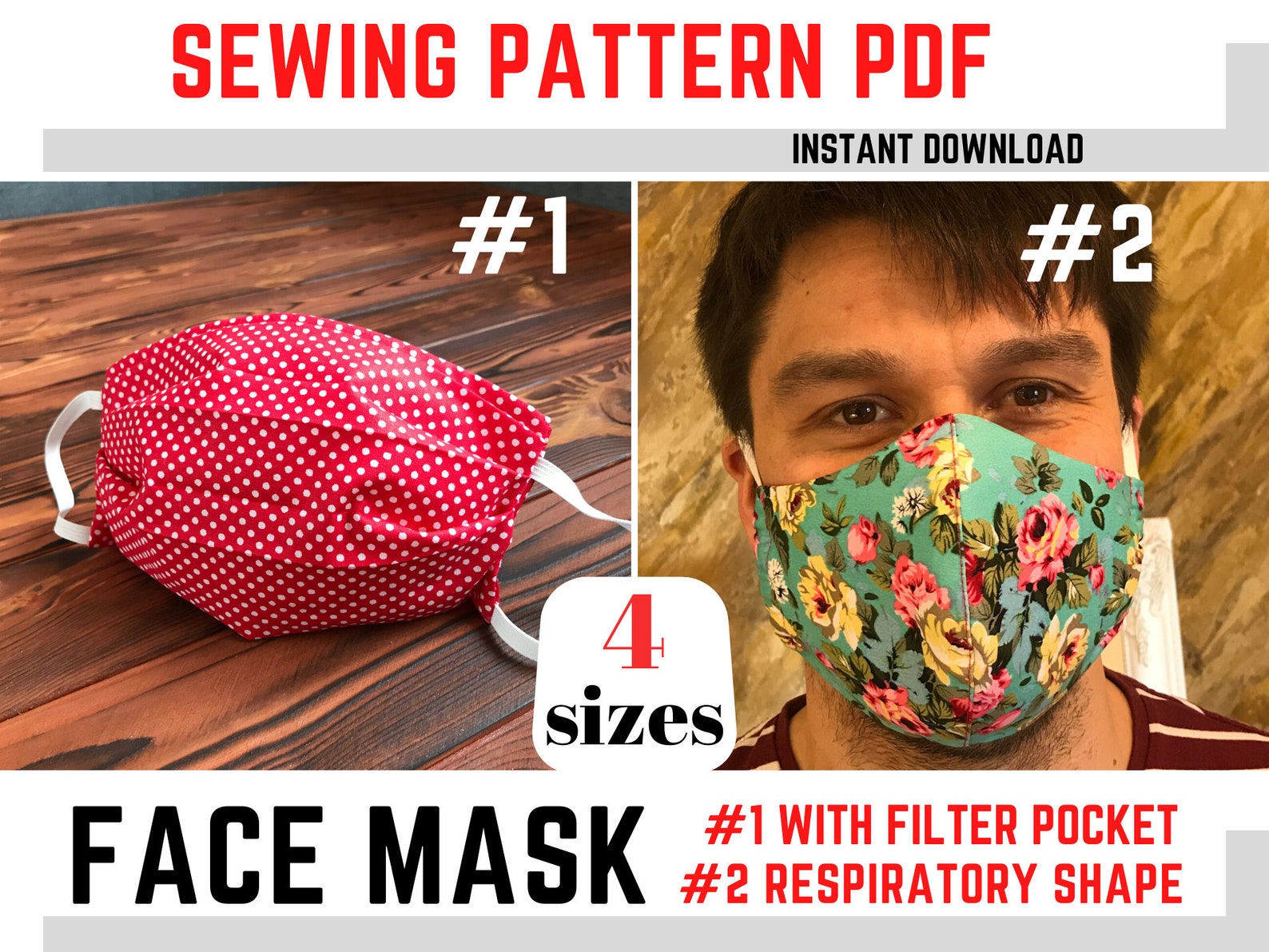 Super Set 2 in 1 Templates Tutorial Face Mask PDF Pattern | Etsy