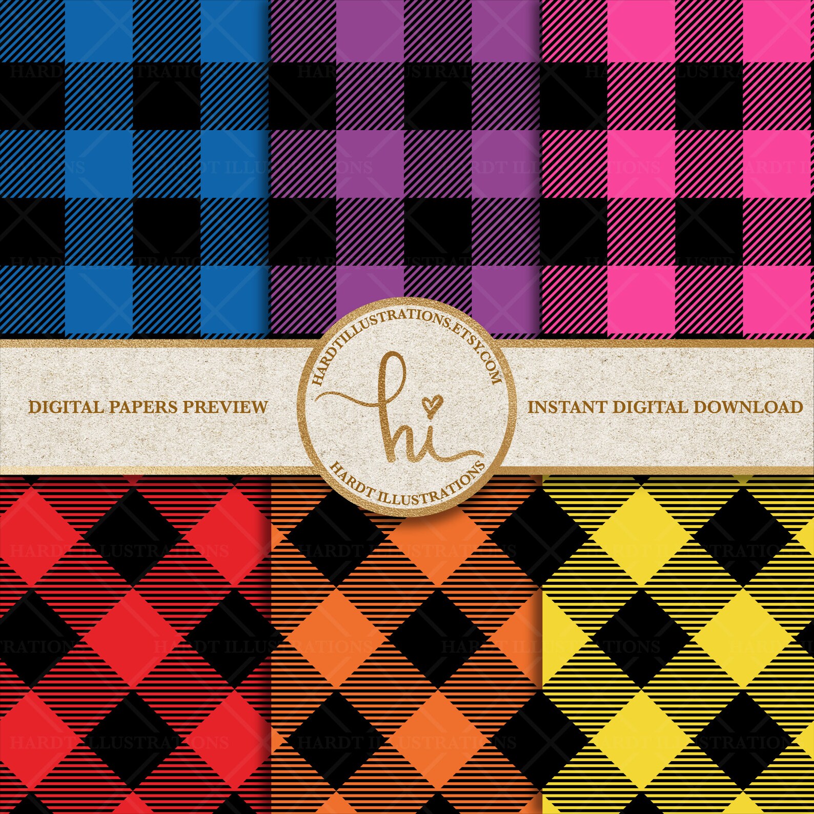 Buffalo Plaid Digital Paper Buffalo Check Design Rainbow - Etsy