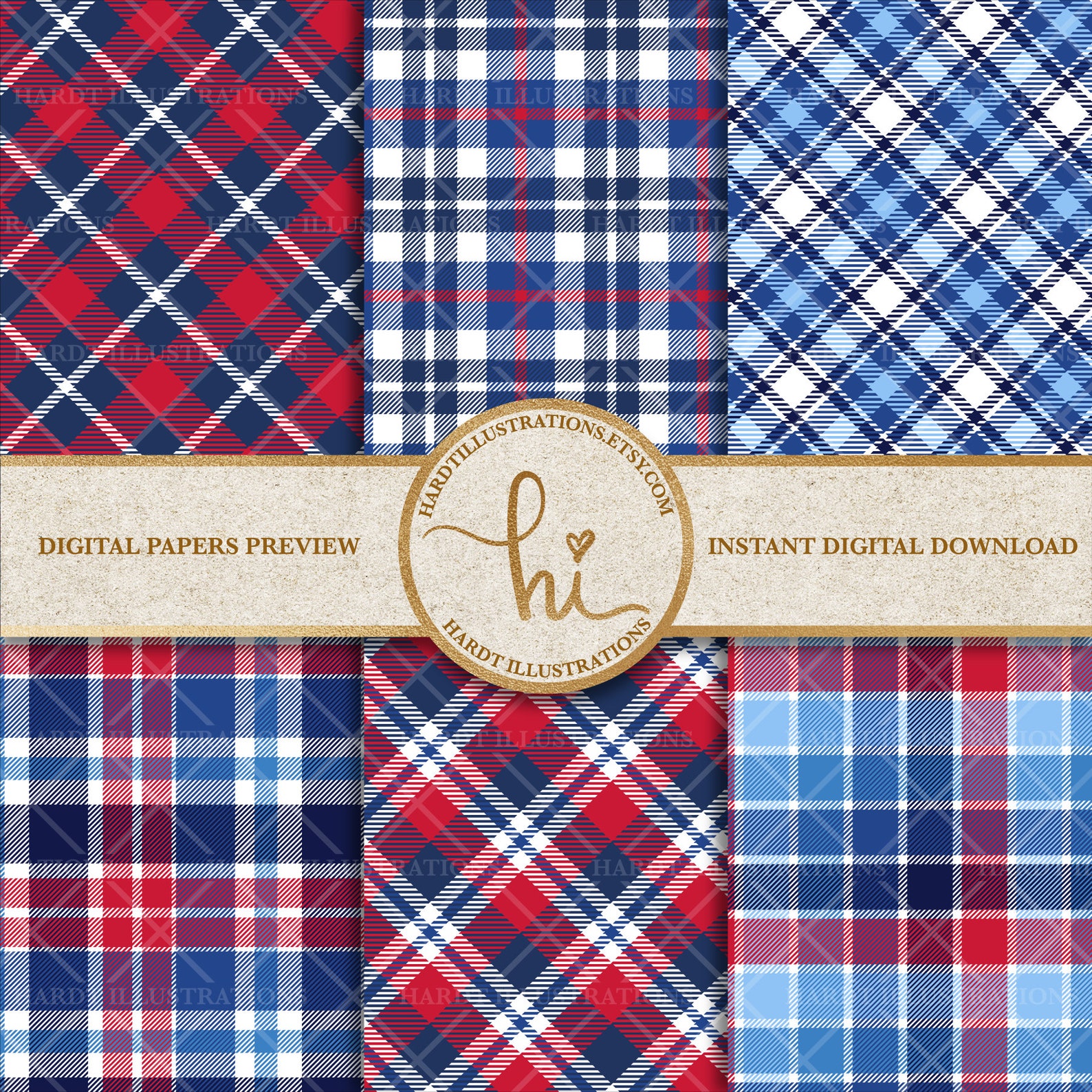 Red White & Blue Plaid Digital Paper Patriotic Plaid Check - Etsy