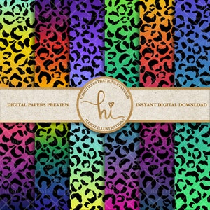 Funky Leopard Print Digital Paper, Neon Rainbow Leopard Digital Paper ...