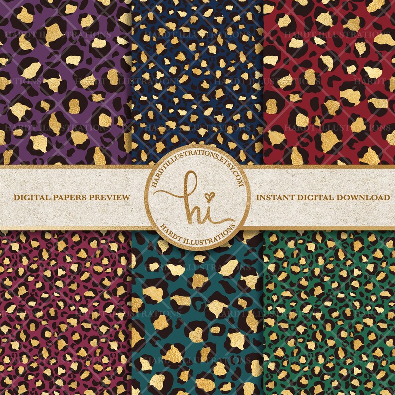 Leopard Print Digital Paper Jewel Tone Leopard Gold Foil | Etsy