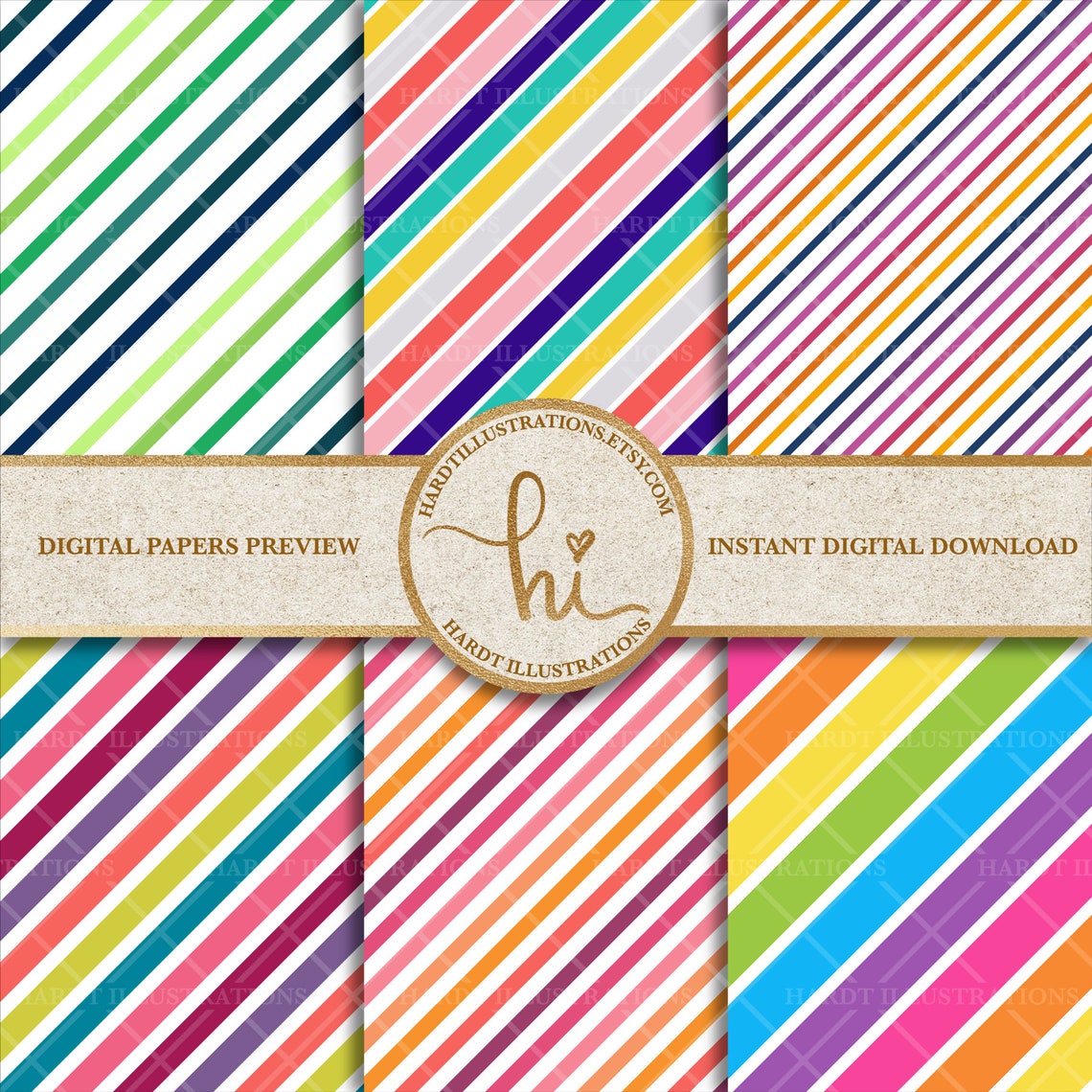 Rainbow Stripes Digital Paper Bright Candy Stripes Design - Etsy