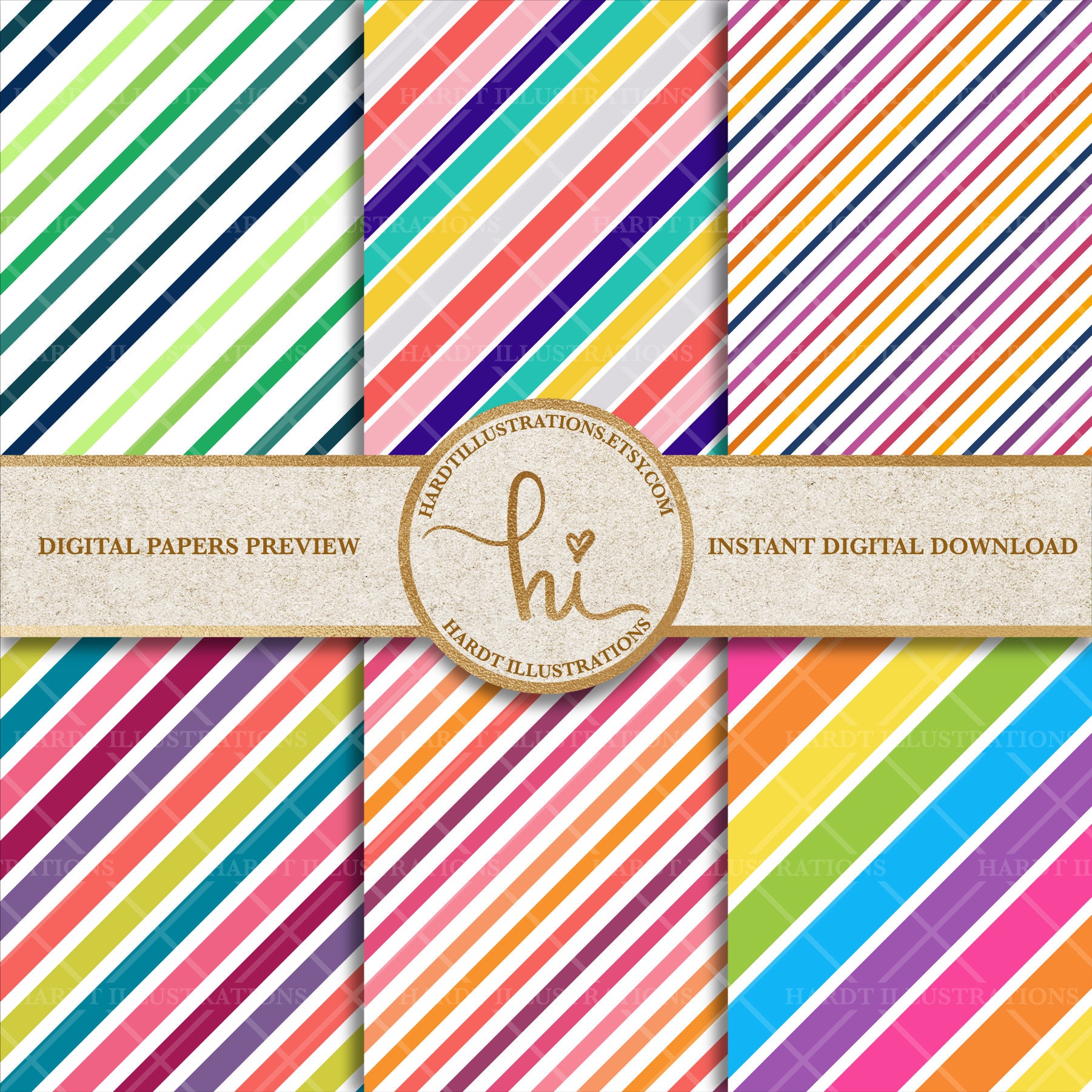 Rainbow Stripes Digital Paper Bright Candy Stripes Design - Etsy