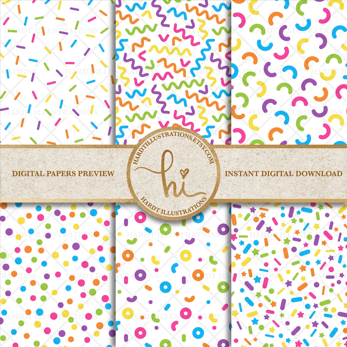 Bright Rainbow Confetti Digital Paper Confetti Background | Etsy