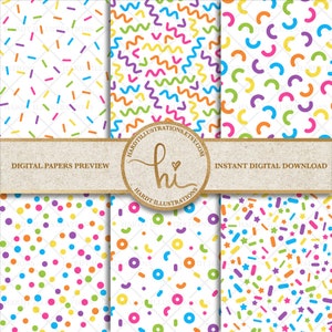Bright Rainbow Confetti Digital Paper, Confetti Background, Birthday ...