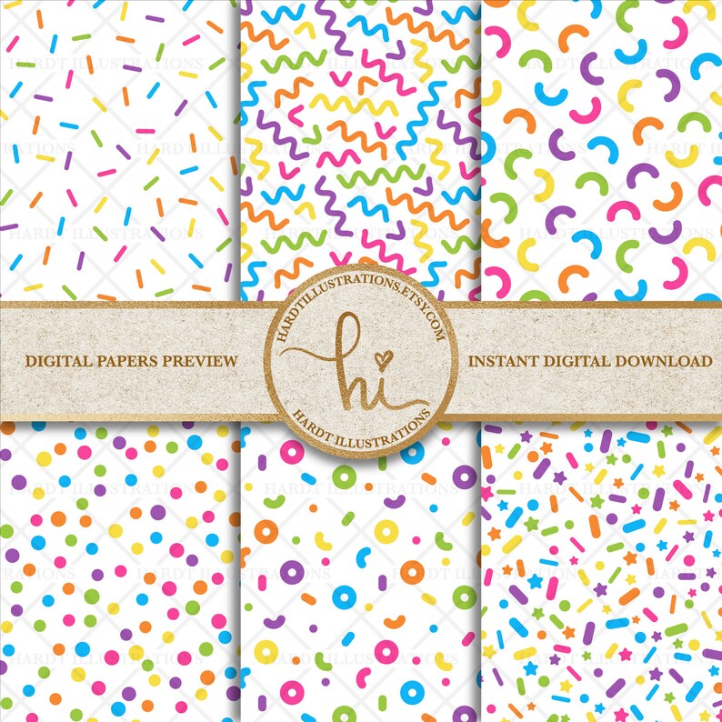 Bright Rainbow Confetti Digital Paper Confetti Background | Etsy