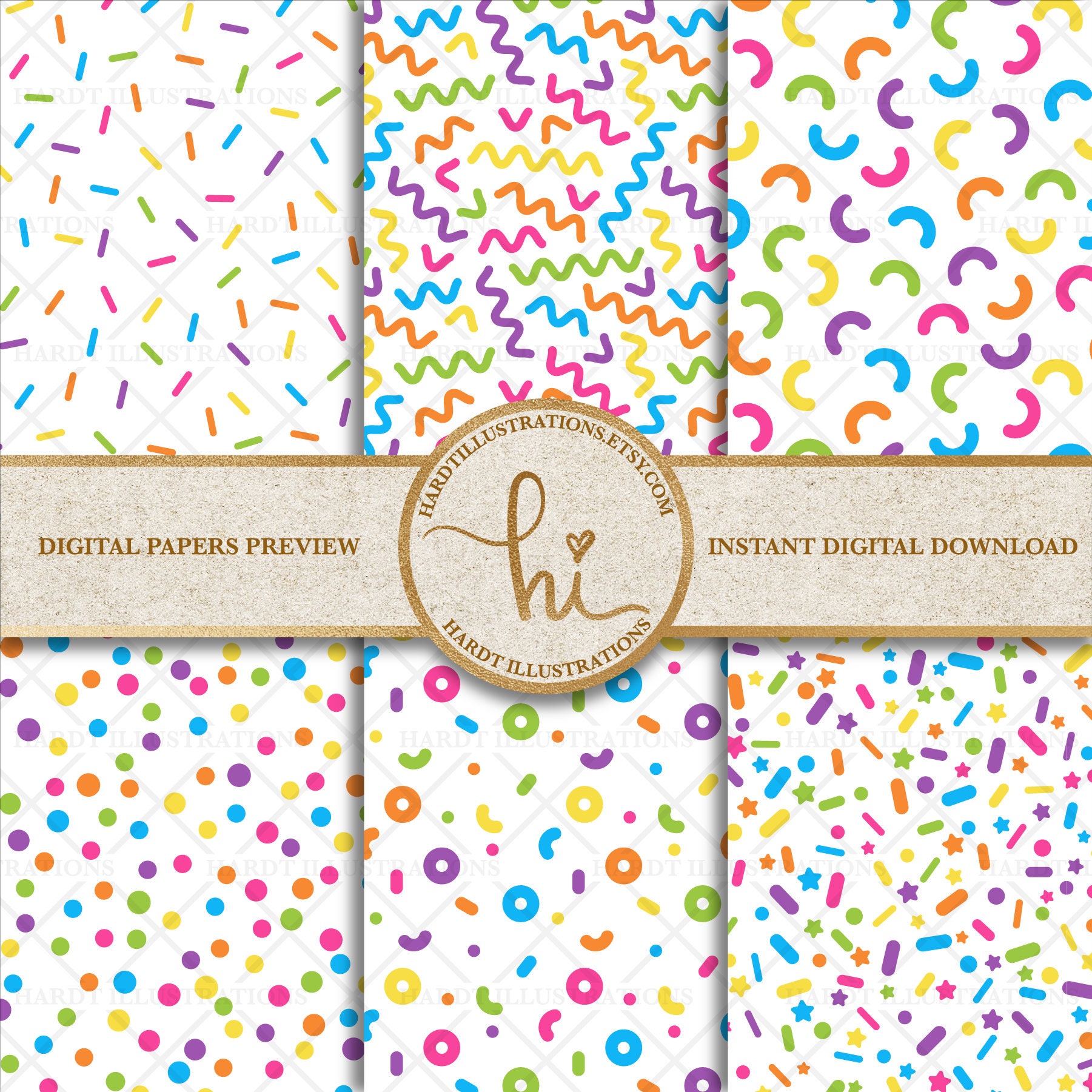 Bright Rainbow Confetti Digital Paper Confetti Background | Etsy