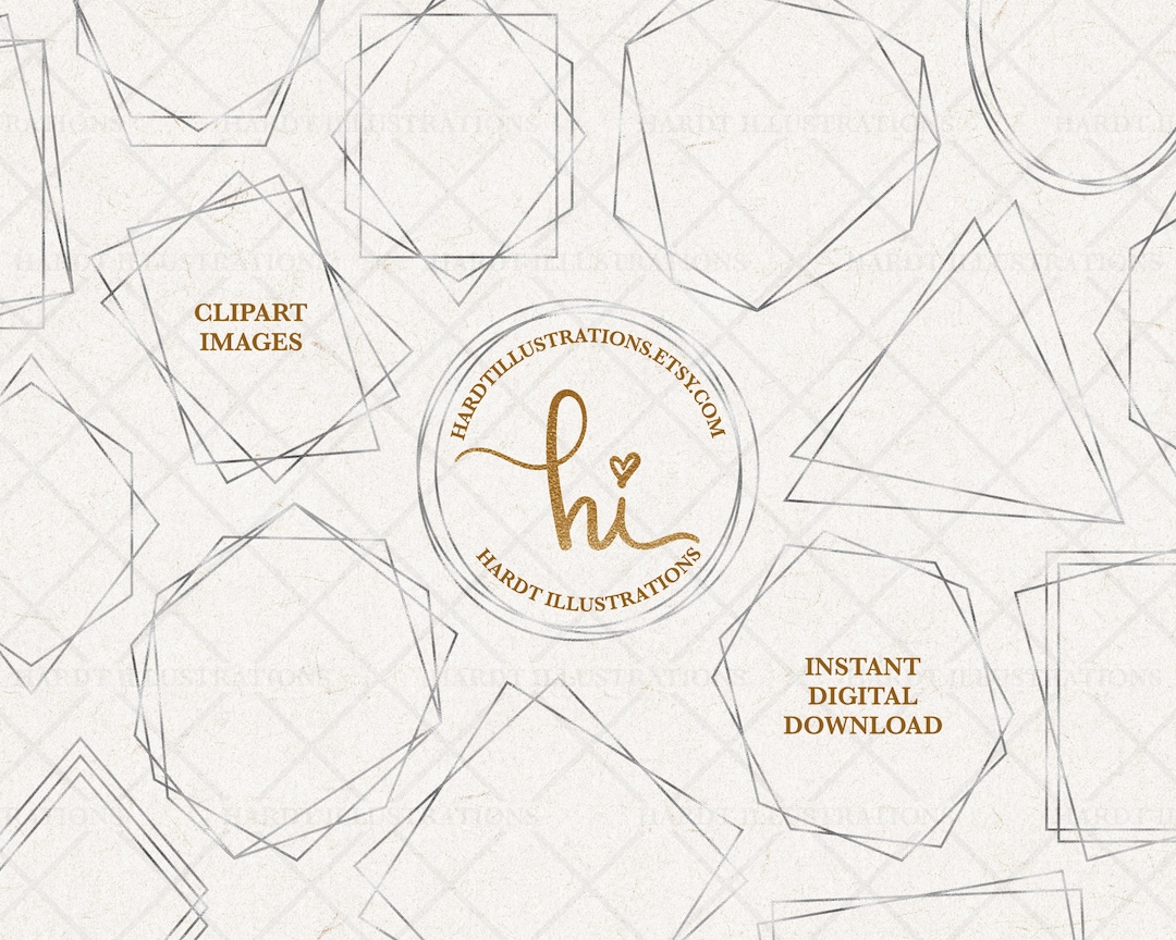 Silver Geometric Frame Clipart, Polygonal Frames Clipart, DIY Wedding ...