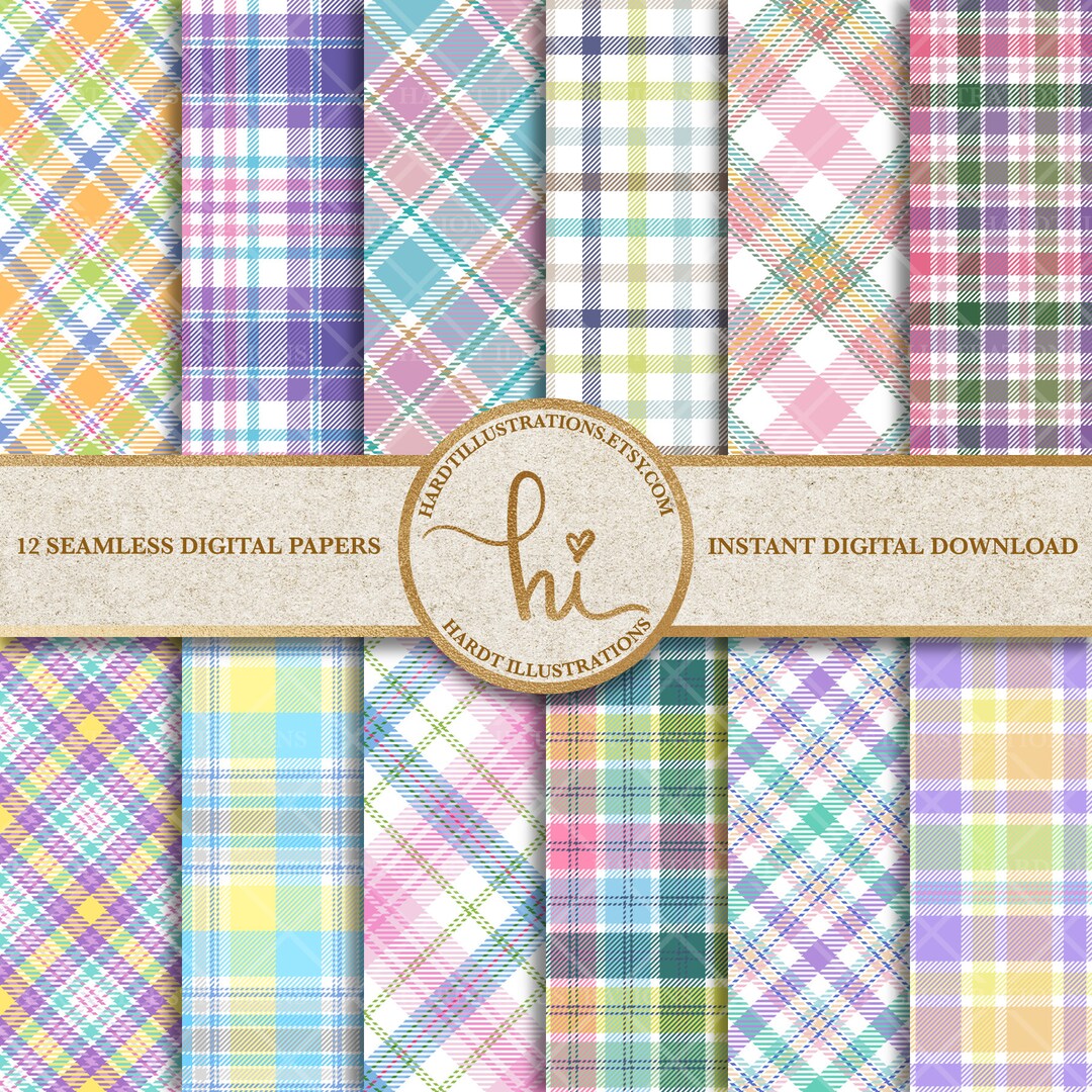 Pastel Plaid Digital Paper, Spring Plaid Digital Paper, Rainbow Madras ...