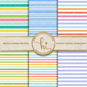 Pastel Stripe Digital Paper, Rainbow Candy Stripes Design, Horizontal ...