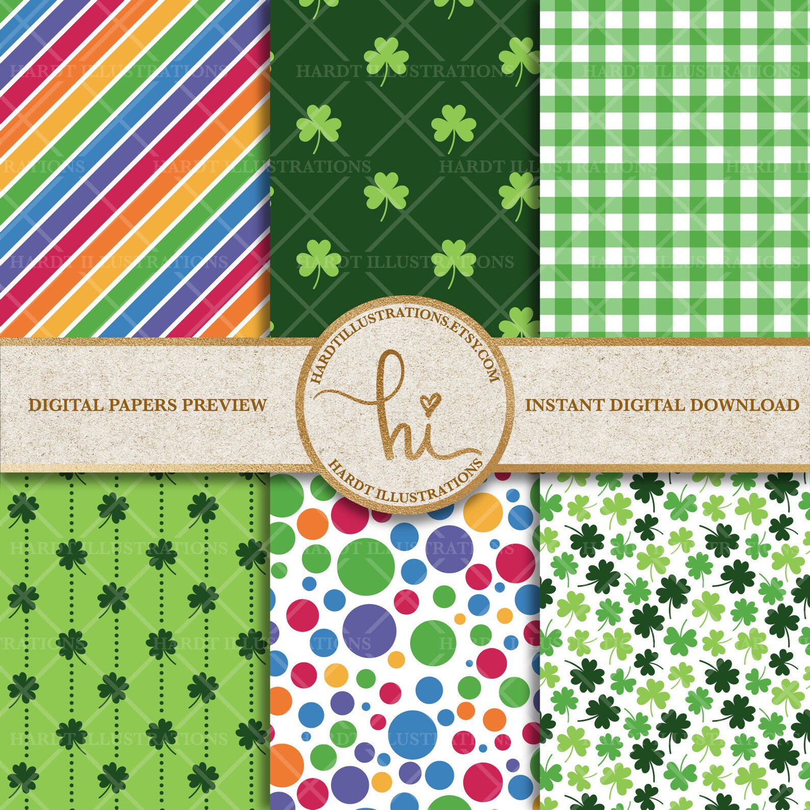 Saint Patrick's Day Digital Paper Four Leaf Clover - Etsy