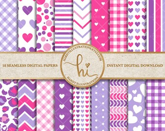 Valentine Day Scrapbook Paper Purple Pink Heart Seamless - Etsy