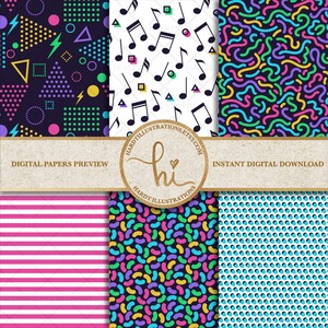 Retro Digital Paper, Confetti Sprinkles, Nerdy Geeky Paper, Geometric ...