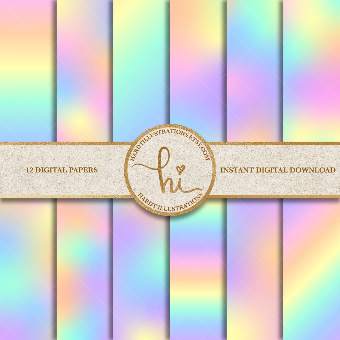 Pastel Rainbow Gradient Digital Paper, Ombre Gradient Digital Paper ...