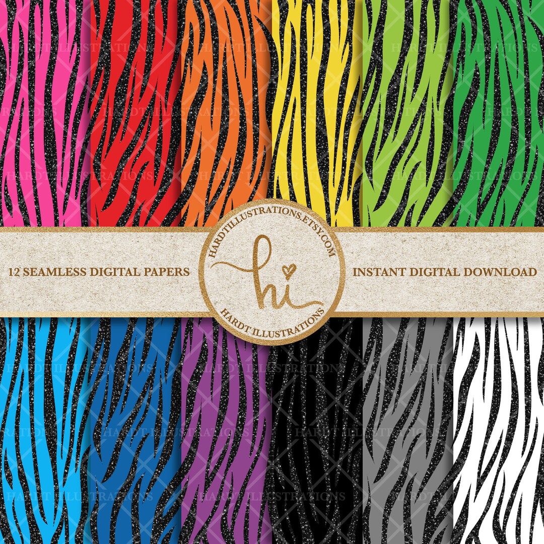 Glitter Tiger Stripes Digital Paper, Funky Animal Print Digital Paper ...