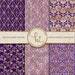 Purple & Gold Foil Damask Digital Paper, Vintage Violet Background ...